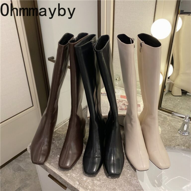 Slim Woman Knight Knee-high Boots Square 6CM Heel Ladies Zippers ...